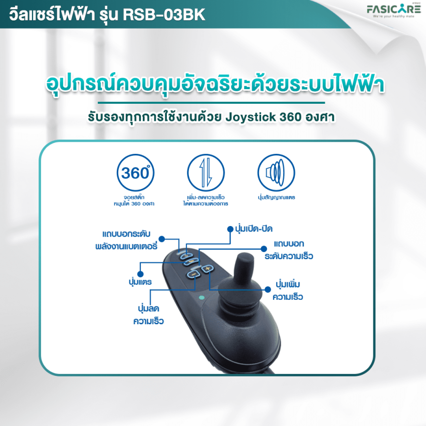 วีลแชร์ไฟฟ้า รถเข็นไฟฟ้า ROVED รุ่น RSB-03BK รับประกัน 3 ปี